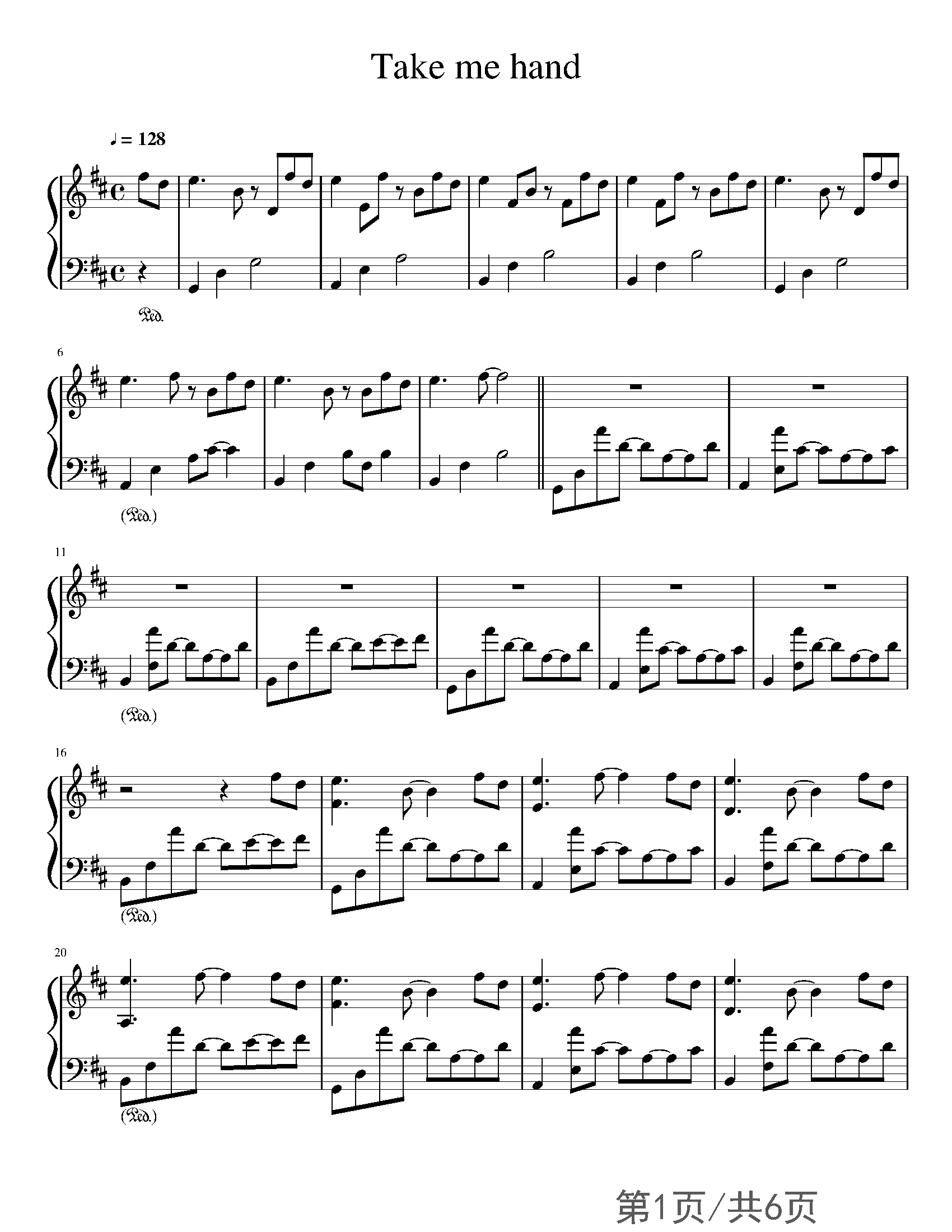 《take Me Hand》钢琴谱daishi Danced调流行钢琴谱五线谱独奏谱钢琴谱钢琴五线谱钢琴简谱钢琴弹唱谱钢琴声乐